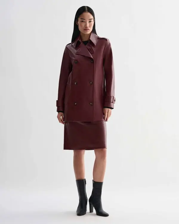 Veronica De Piante Charlotte Trench In Embossed Leather - Dark Red