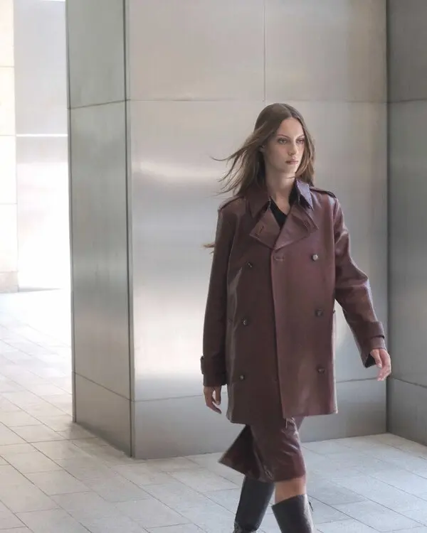Veronica De Piante Charlotte Trench In Embossed Leather - Dark Red