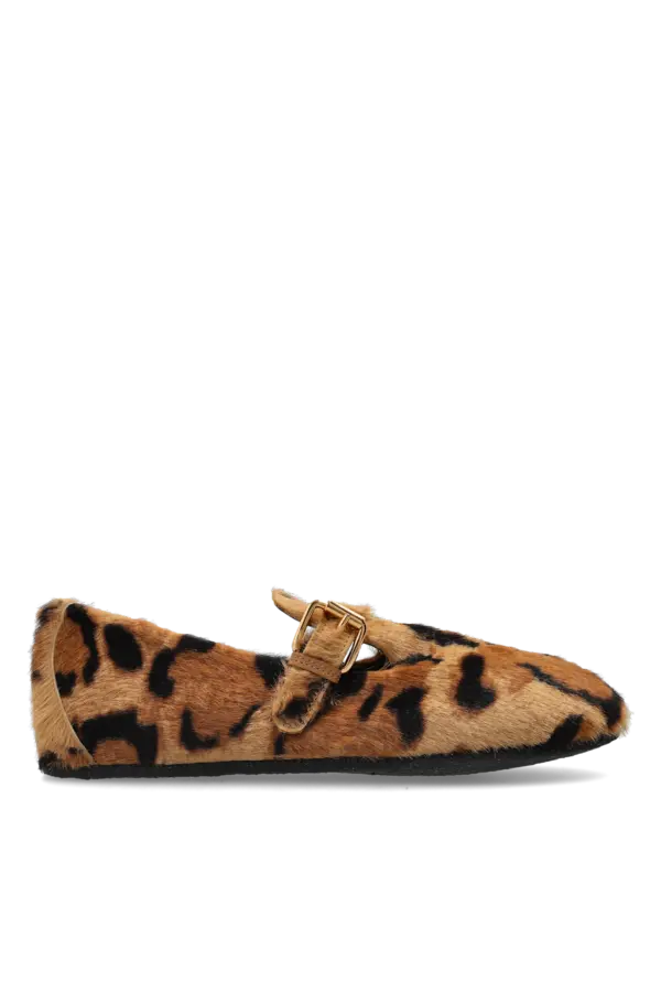 Agl Hoola" Leopard Print Fur-effect Ballerina Flats With Buckle Detail - Brown