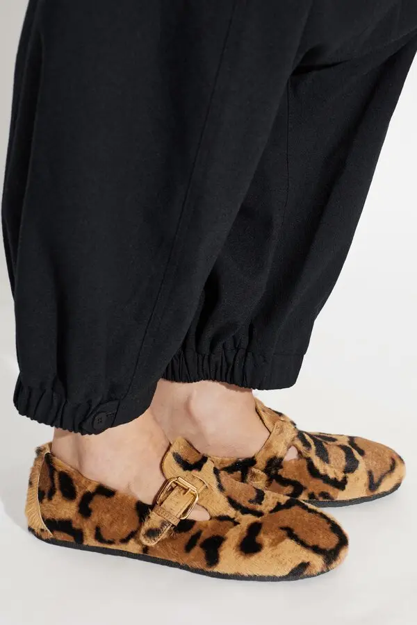 Agl Hoola" Leopard Print Fur-effect Ballerina Flats With Buckle Detail