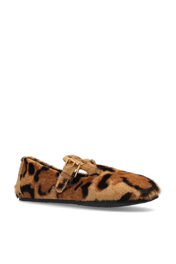 Agl Hoola" Leopard Print Fur-effect Ballerina Flats With Buckle Detail