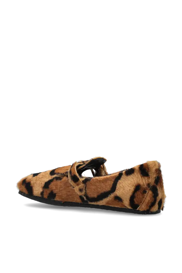 Agl Hoola" Leopard Print Fur-effect Ballerina Flats With Buckle Detail