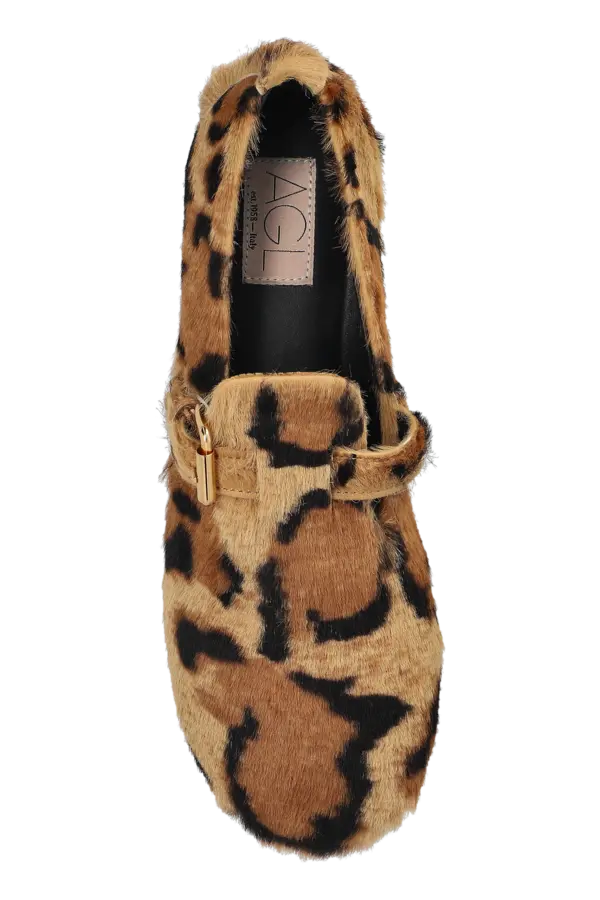 Agl Hoola" Leopard Print Fur-effect Ballerina Flats With Buckle Detail