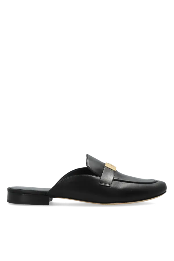 Tory Burch Gold Buckle Leather Slides - Black