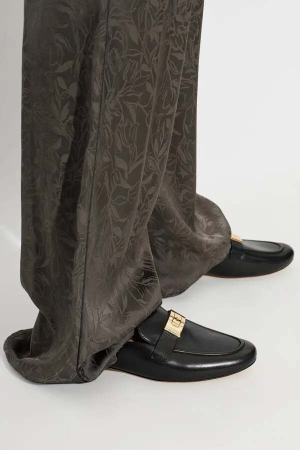 Tory Burch Gold Buckle Leather Slides - Black