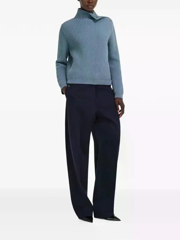 FERRAGAMO Knitted Mock Neck Sweater With Gancini Detail - Blue