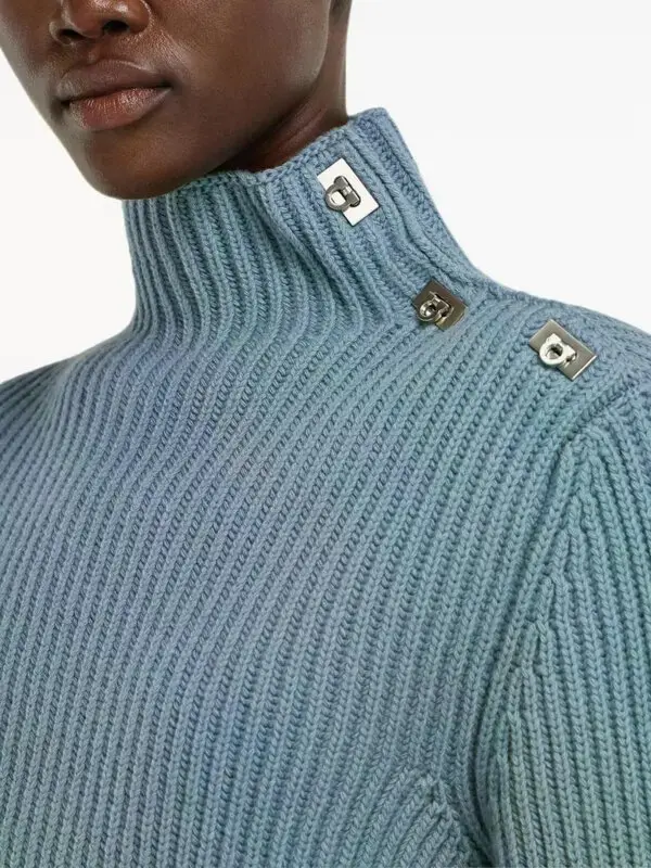 FERRAGAMO Knitted Mock Neck Sweater With Gancini Detail