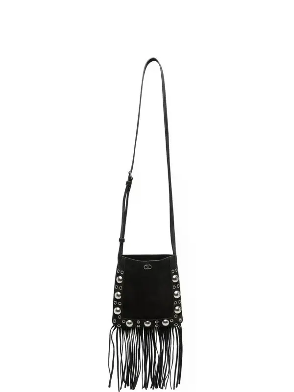 Valentino Garavani Vlogo Signature Fringed Clutch Bag - Black