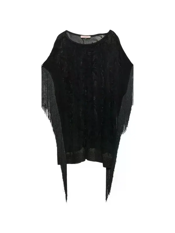 TWINSET Fringe-trim Jacquard-knit Sweater - Black