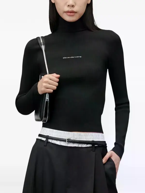 Alexander Wang Ls Turtle Neck Top W Jacquard Logo