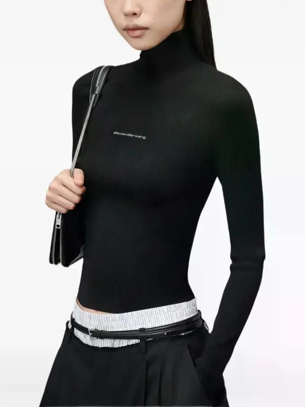 Alexander Wang Ls Turtle Neck Top W Jacquard Logo