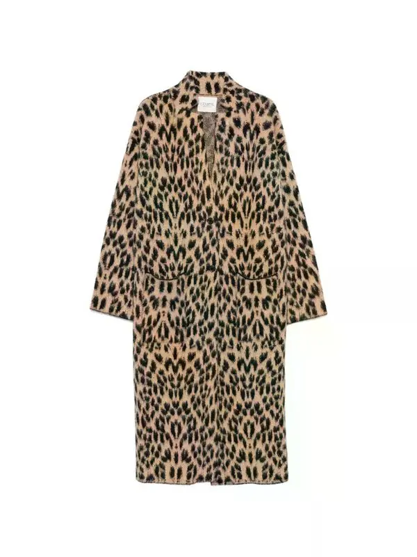 LANEUS Leopard Print Knitted Coat