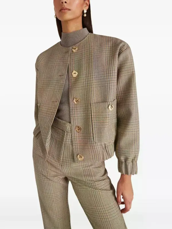 VIOLANTE NESSI Houndstooth-pattern Wool Bomber Jacket