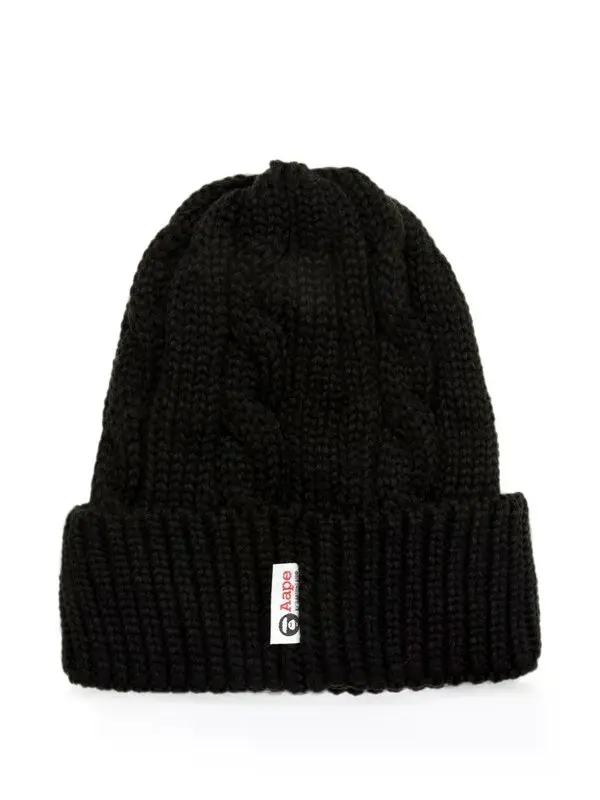AAPE BY *A BATHING APE Cable-knit Logo-patch Beanie Hat