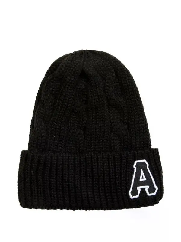 AAPE BY *A BATHING APE Cable-knit Logo-patch Beanie Hat - Neutrals