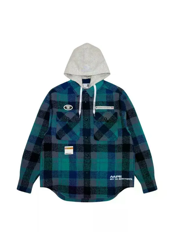 AAPE BY *A BATHING APE Moonface Check-panelled Hooded Shirt Jacket - Blue