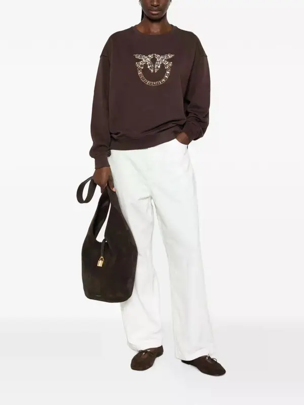Pinko Love Birds Crystal-embellished Crew Neck Sweater