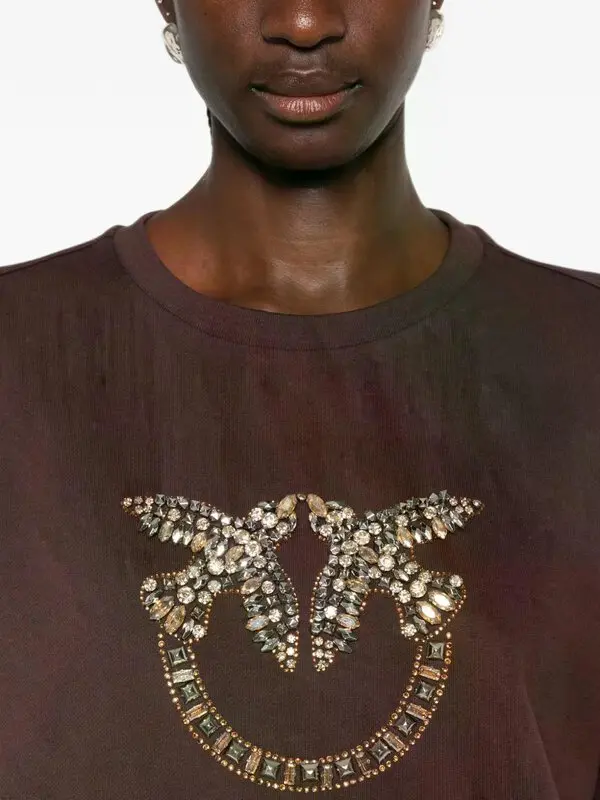 Pinko Love Birds Crystal-embellished Crew Neck Sweater