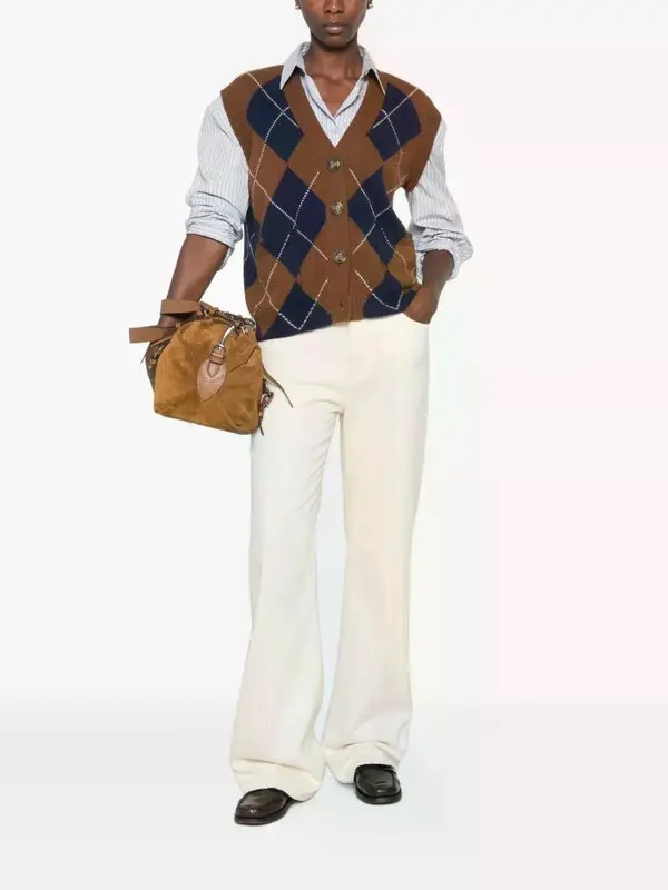 BEYOU Argyle Knit Button-up Gilet