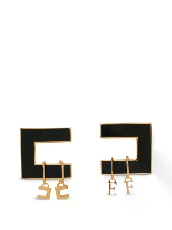 Elisabetta Franchi Logo-pendant Geometric Earrings - Gold
