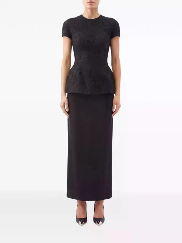 POST MERIDIEM Crew Neck Lace Detail Peplum Top