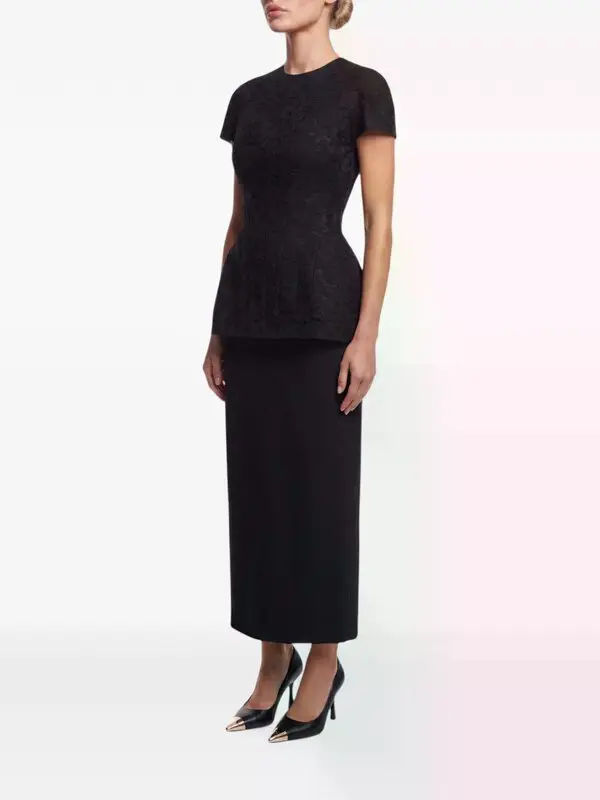 POST MERIDIEM Crew Neck Lace Detail Peplum Top