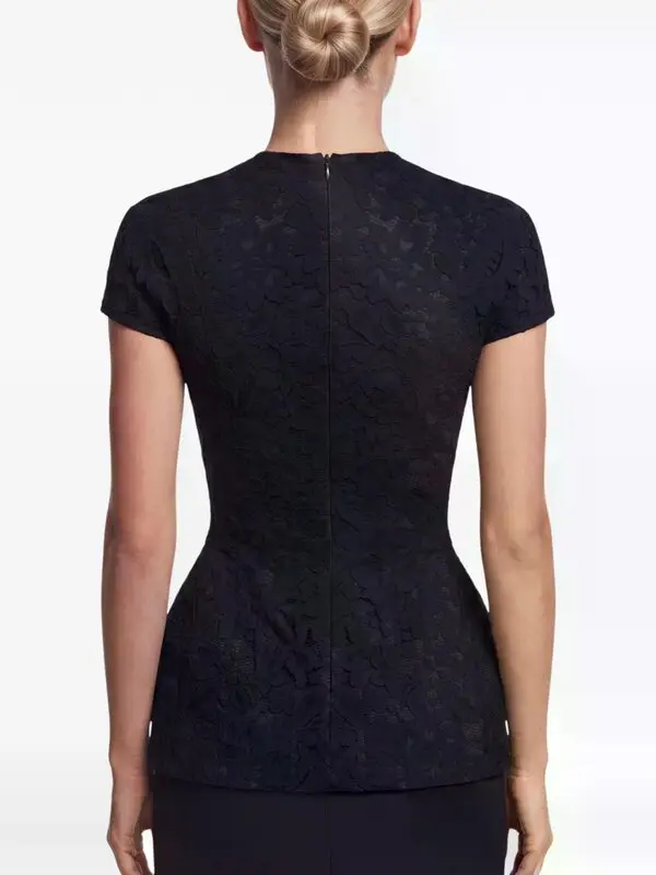 POST MERIDIEM Crew Neck Lace Detail Peplum Top
