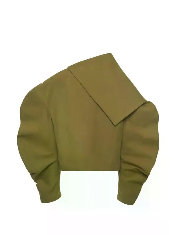 A.W.A.K.E. Mode Draped-collar Puff-sleeve Top