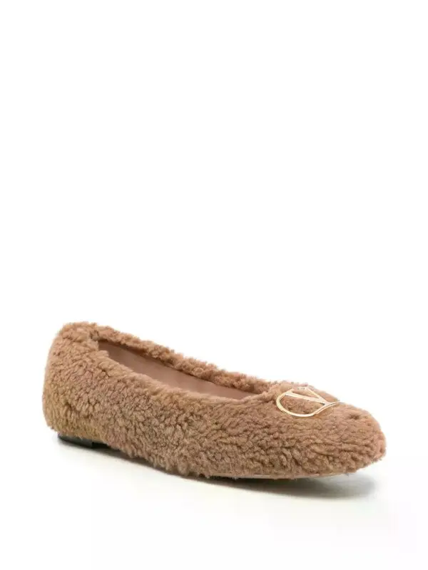 Valentino Garavani Shearling-effect Ballet Flats - Brown