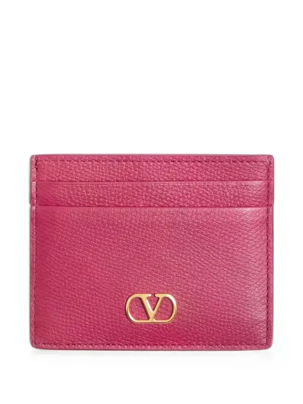 Valentino Garavani Vlogo Signature Grainy Calfskin Card Holder - Pink