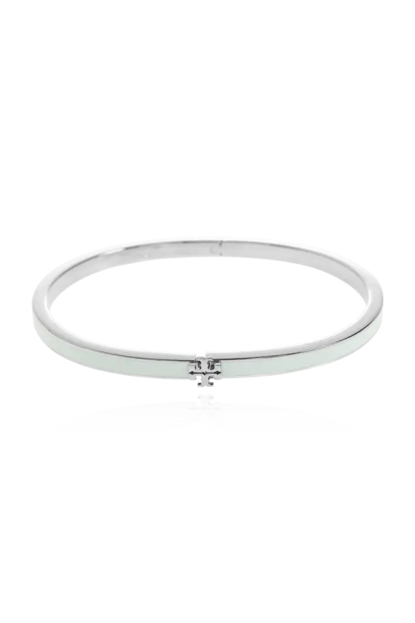 Tory Burch Logo Enamel Bangle Bracelet - Silver