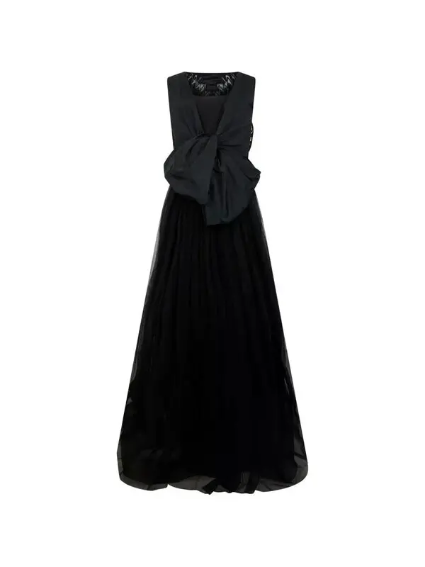 Alberta Ferretti Lace-detail Bow-embellished Maxi Dress - Black