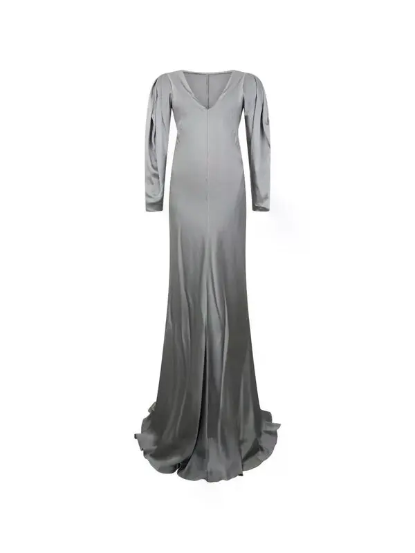 Alberta Ferretti Silk Satin V-neck Gown