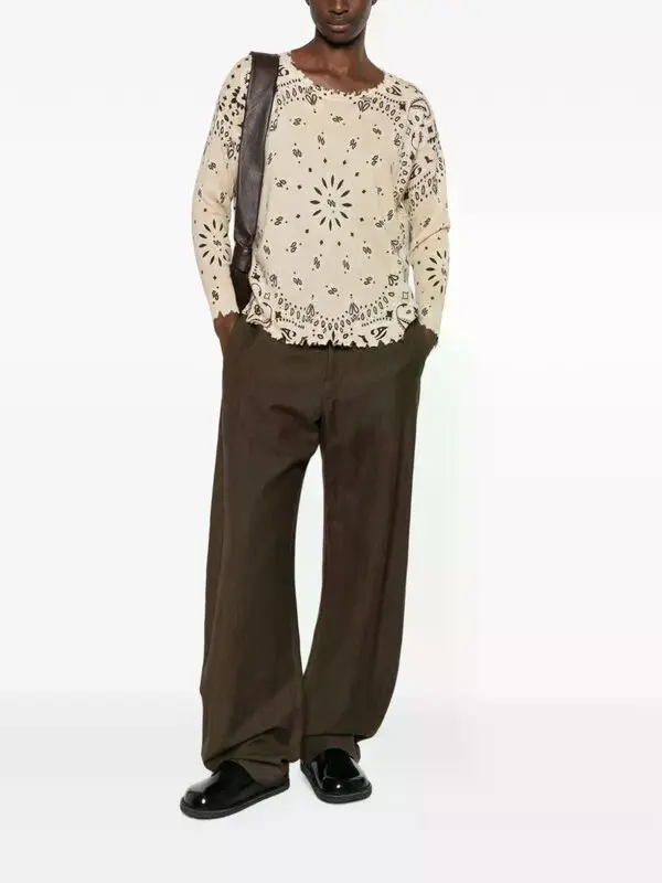 KUJTEN Bandana-print Distressed-edge Sweater - Neutrals