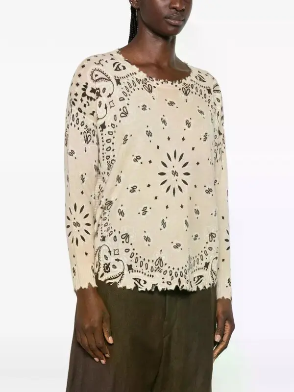 KUJTEN Bandana-print Distressed-edge Sweater