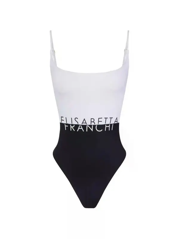 Elisabetta Franchi Two-tone Logo Cut-out Swimsuit - White
