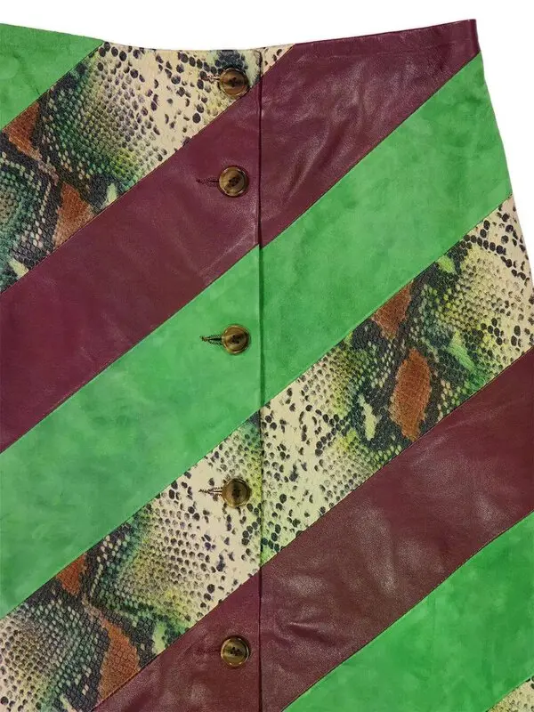 PAULA Button Leather Skirt - Green