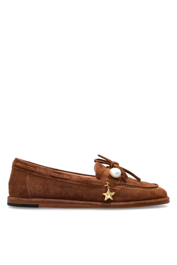 Agl Suede Loafers With Pearl And Star Charm - Brown