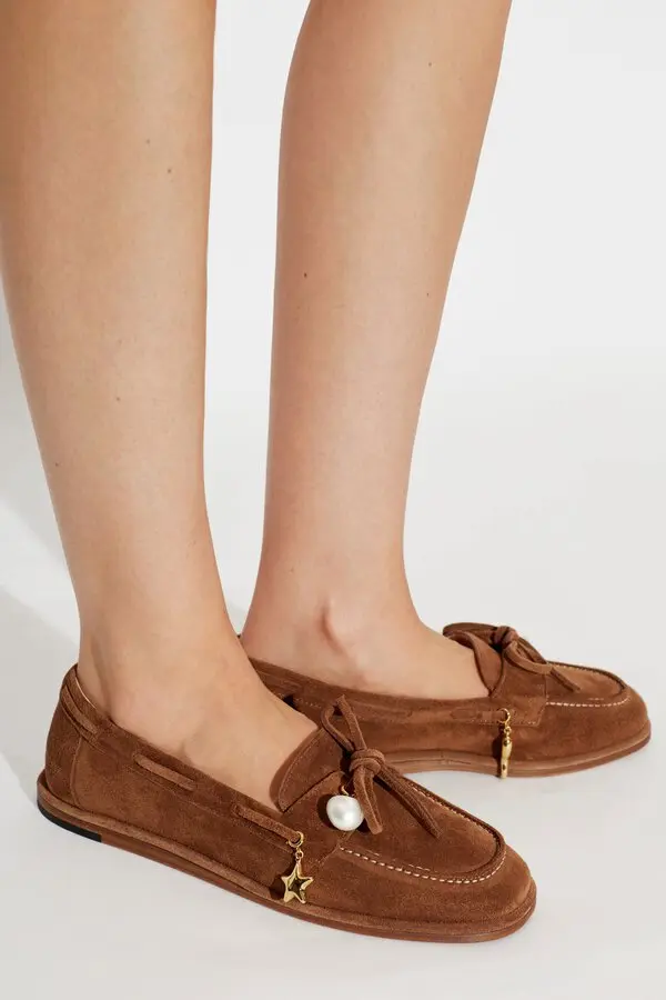 Agl Suede Loafers With Pearl And Star Charm