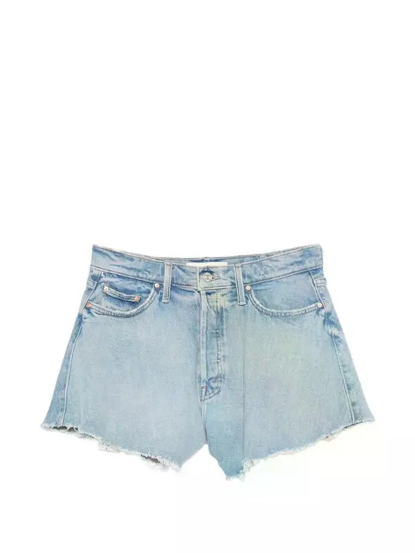 MOTHER Heart Patch Raw Cut Denim Shorts - Blue
