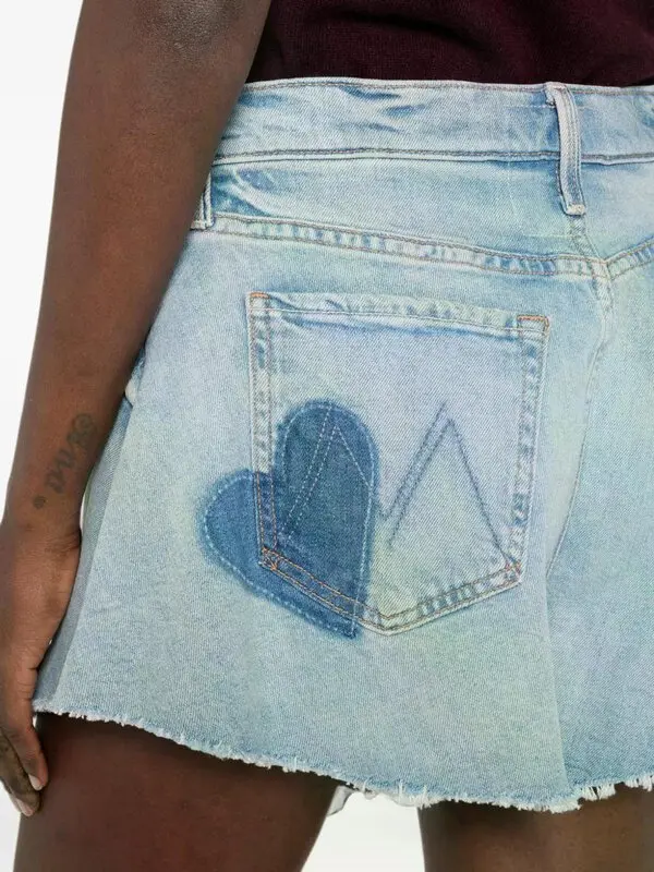 MOTHER Heart Patch Raw Cut Denim Shorts