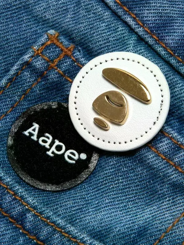 AAPE BY *A BATHING APE Moonface Plaque Raw-edge Denim Shorts