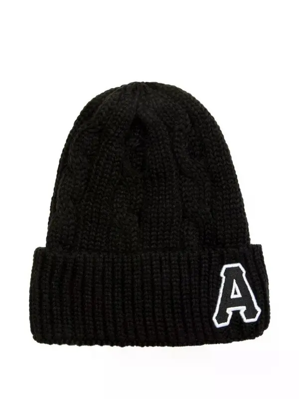 AAPE BY *A BATHING APE Cable Knit Logo Patch Beanie Hat - Black