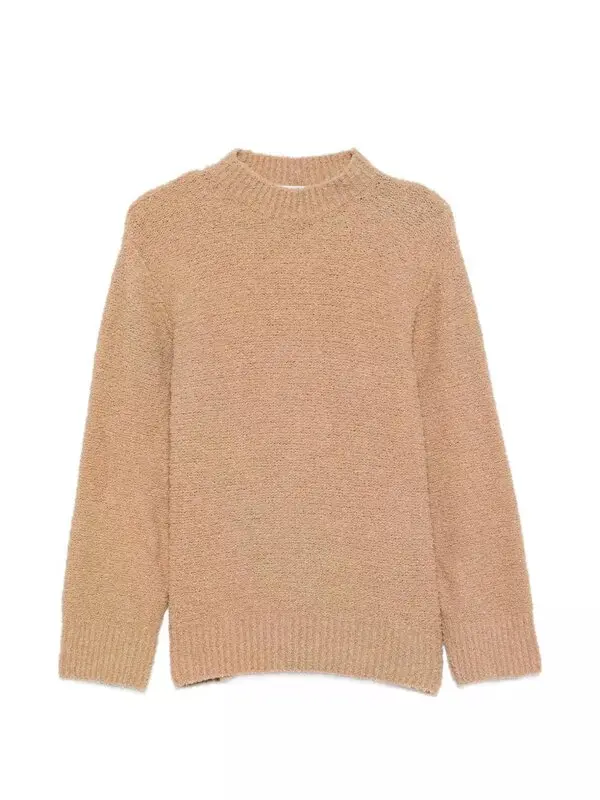 LANEUS Bouclé Knit Sweater With Ribbed Trim - Neutrals