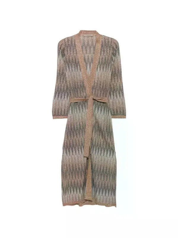 D.exterior Geometric-pattern Belted Cardigan