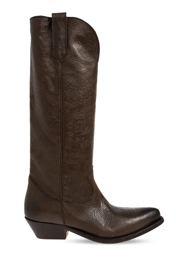 GOLDEN GOOSE Embossed Floral Knee-high Leather Boots
