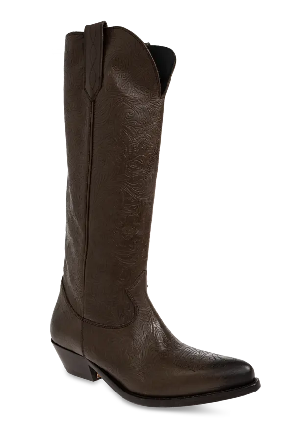 GOLDEN GOOSE Embossed Floral Knee-high Leather Boots