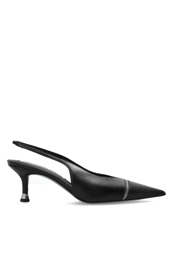 Alexander Wang Leather Pointed Toe Slingback Kitten Heel Shoes - Black