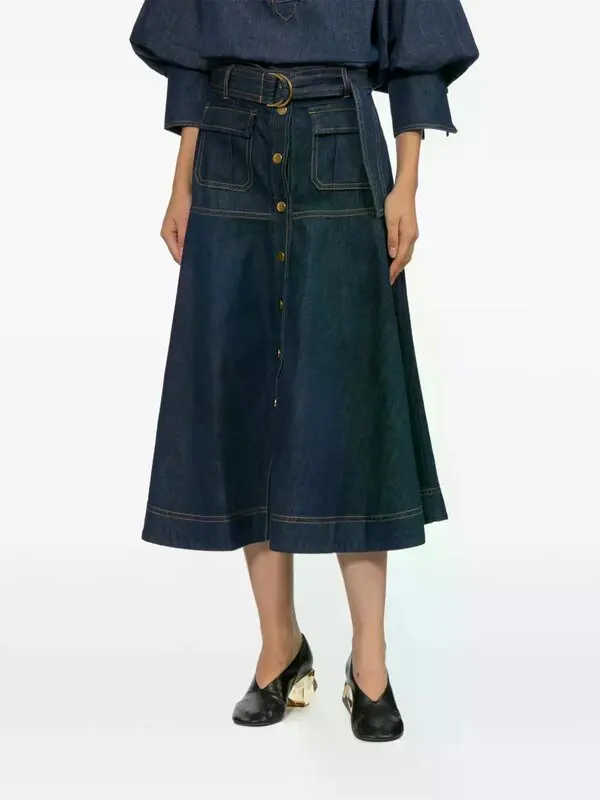 Zimmermann Belted Button-front Denim Skirt