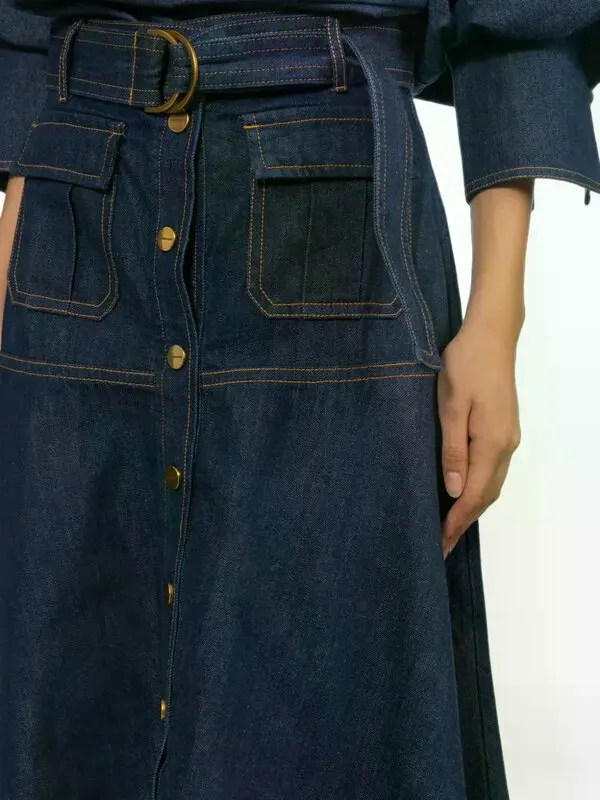 Zimmermann Belted Button-front Denim Skirt
